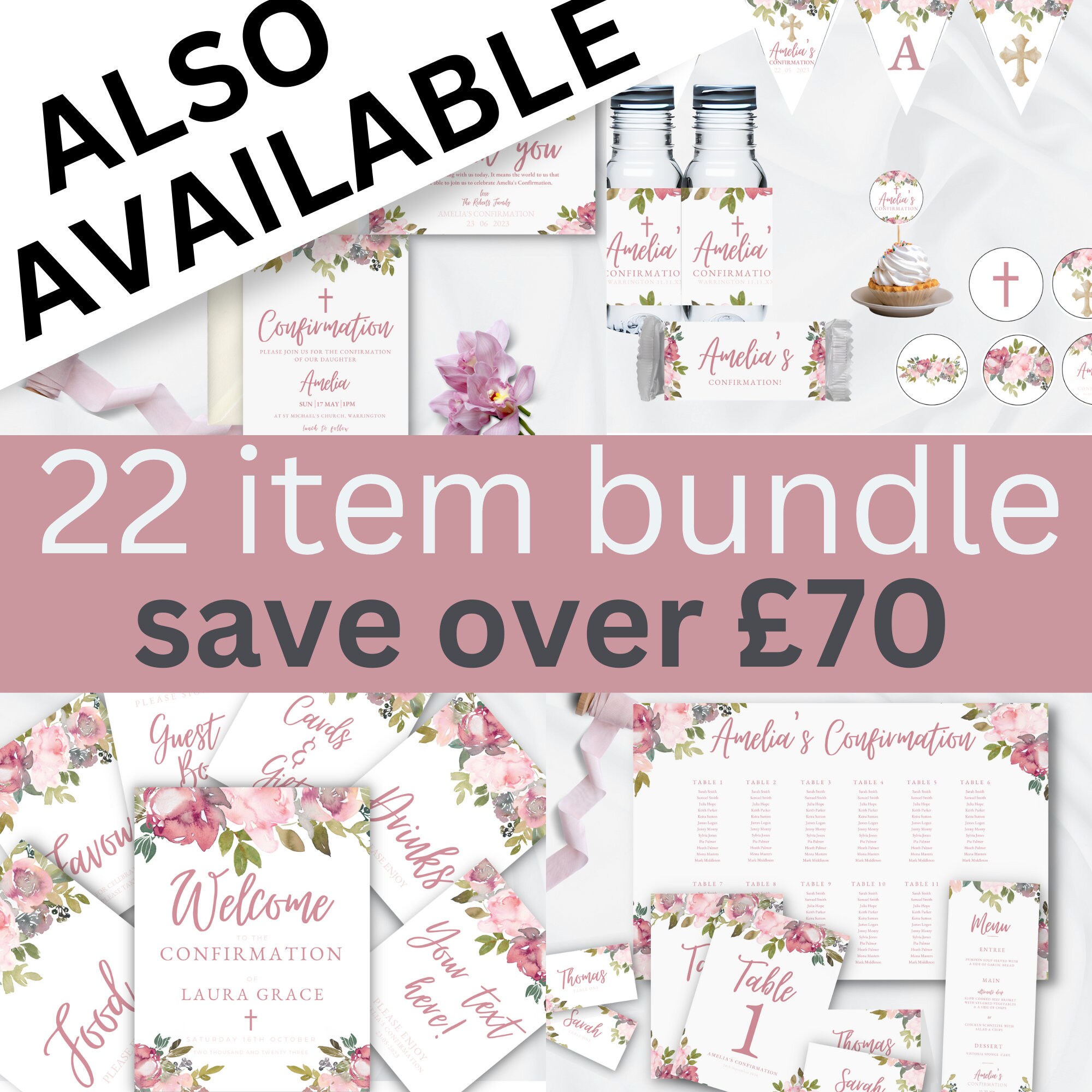 Girls Confirmation Invitation Rustic, 100% Editable Confirmation ...