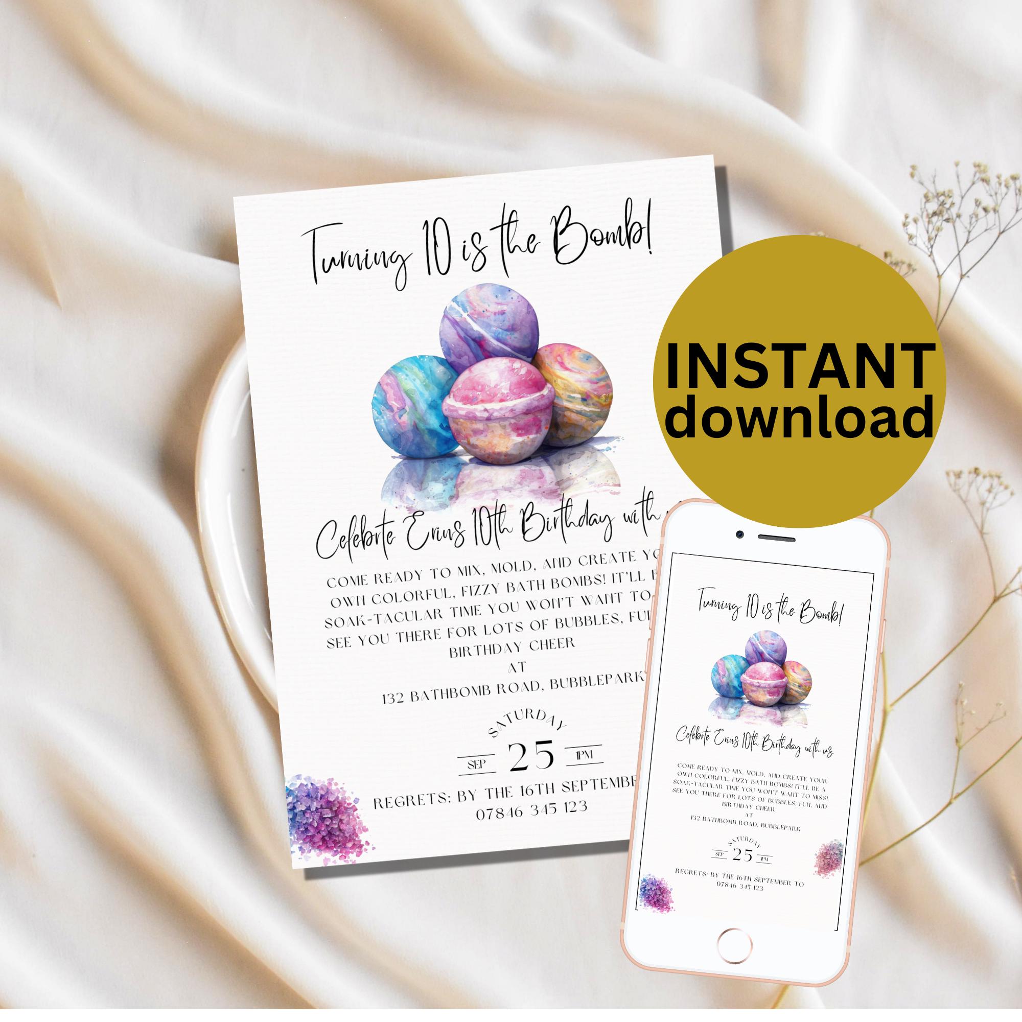 Bath Bomb Birthday Party Digital Invitation Bath Bomb Making Birthday ...