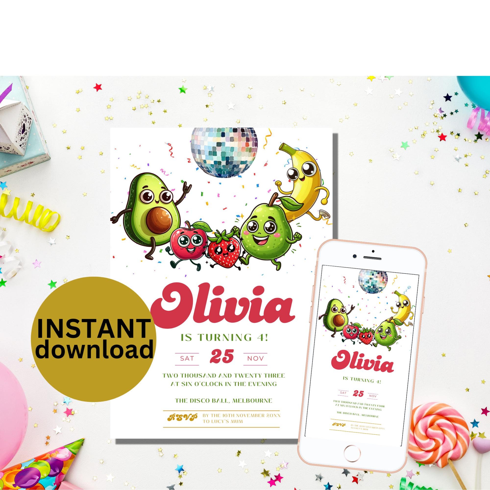 Digital Dancing Fruit Birthday Invitation Custom Dancing Fruit Birthday ...