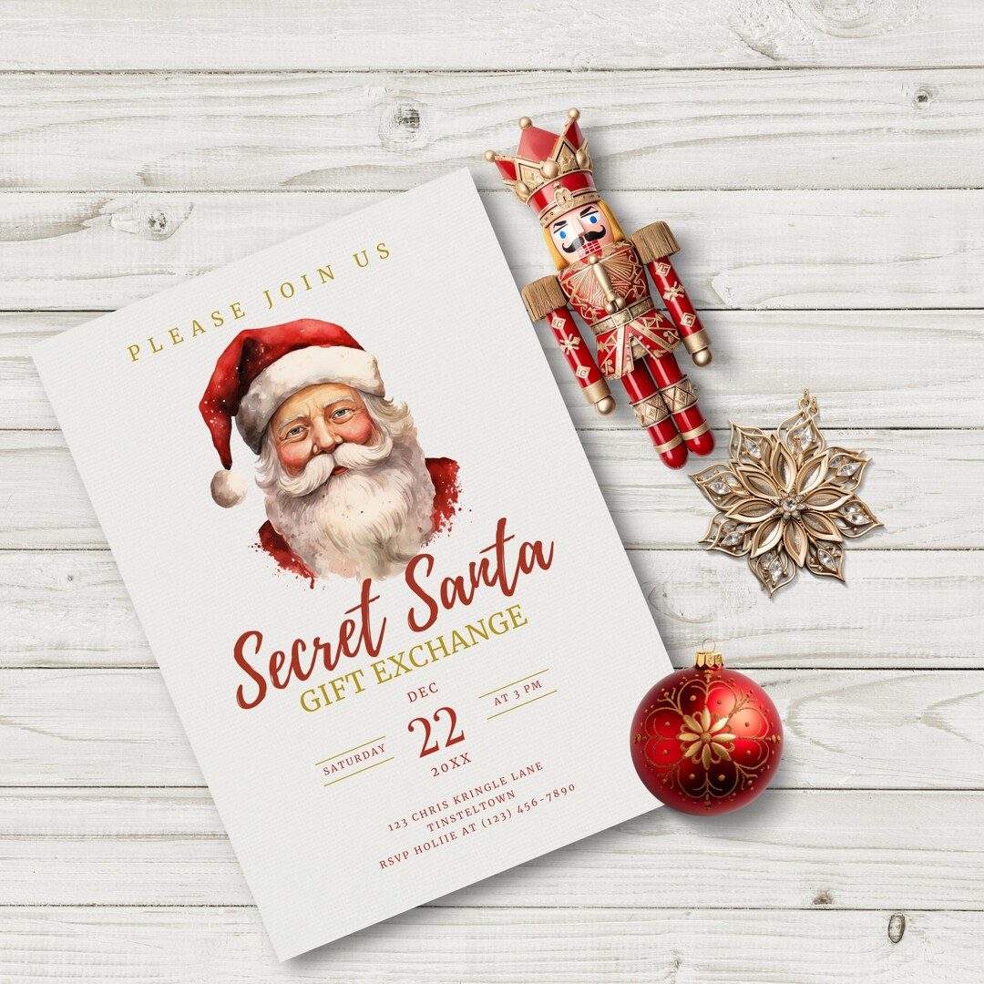 Secret Santa Gift Exchange Invitation, Holiday Party, Secret Santa ...