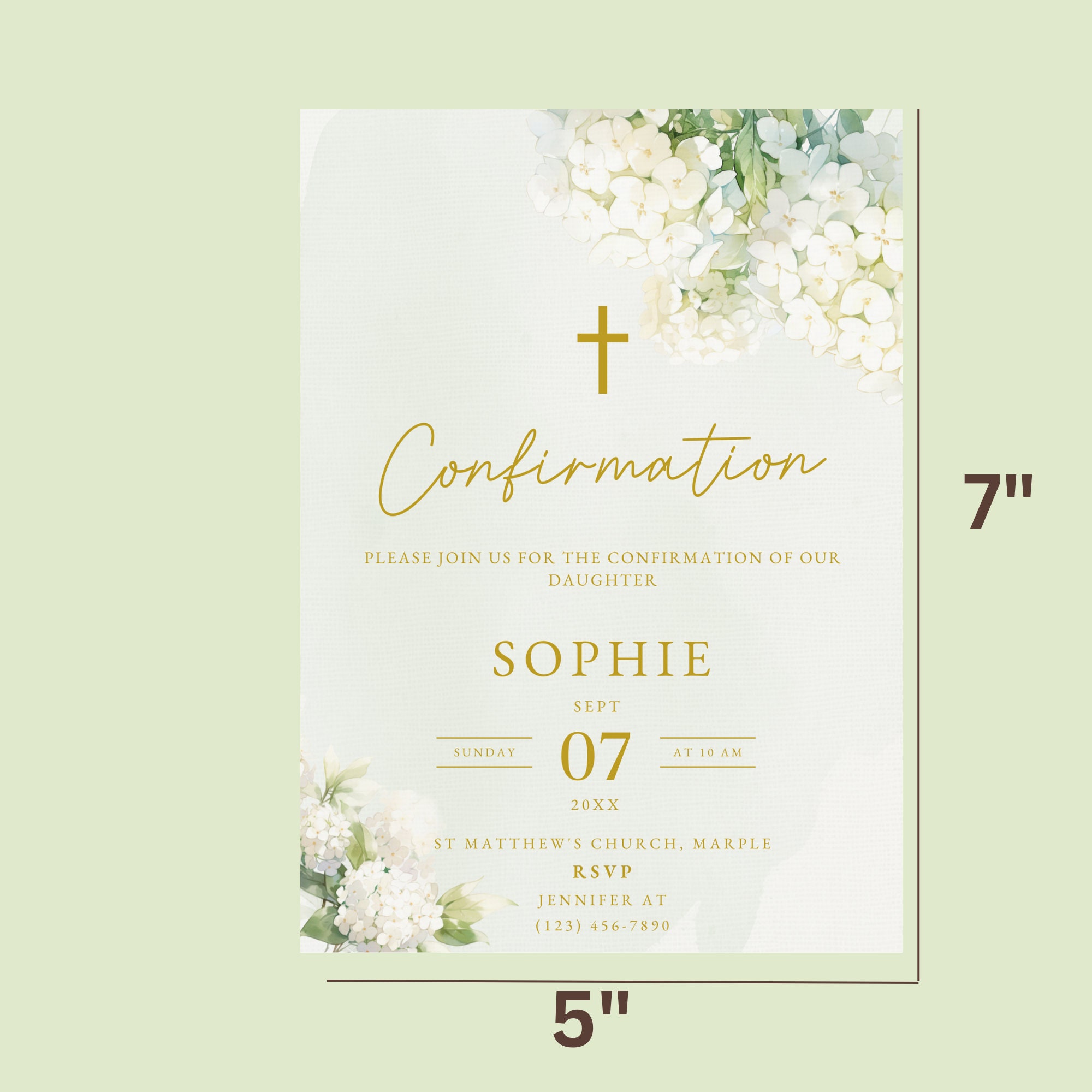 Editable Confirmation Invite Green and Gold Confirmation Invite Floral ...