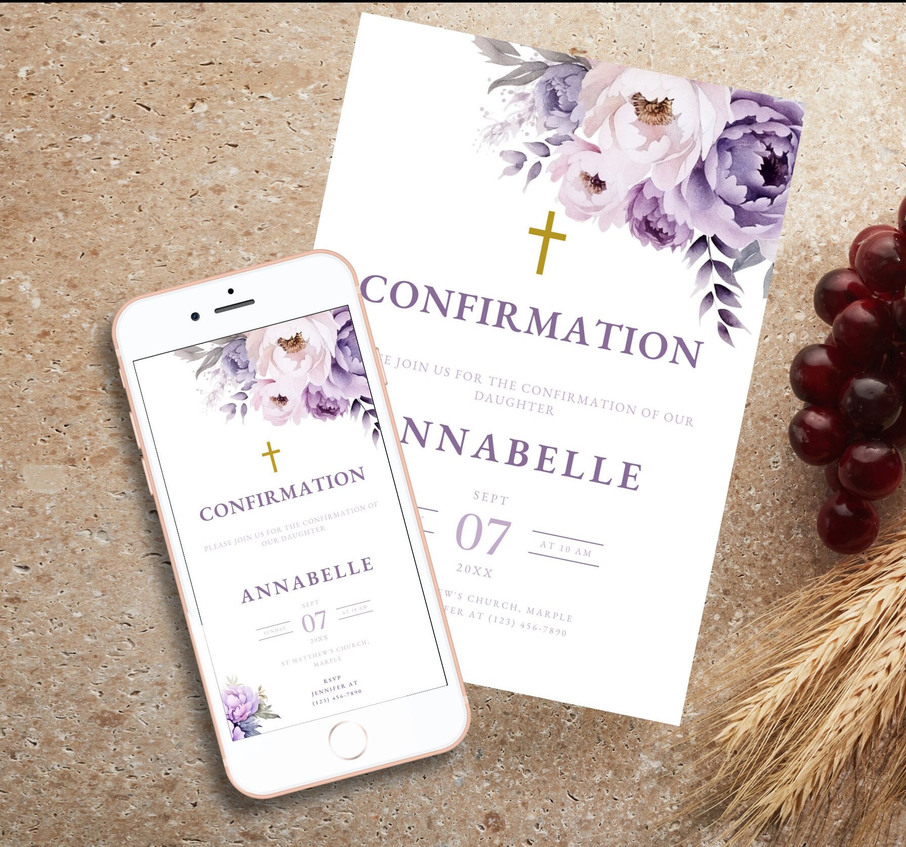 Purple Floral Confirmation Invite Girl Confirmation Invitation Boho ...