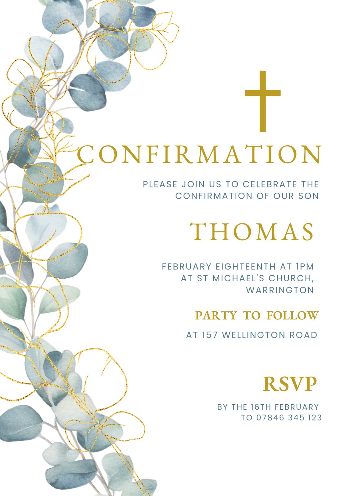 Greenery Confirmation Invitation, Boy Confirmation Invite Template ...