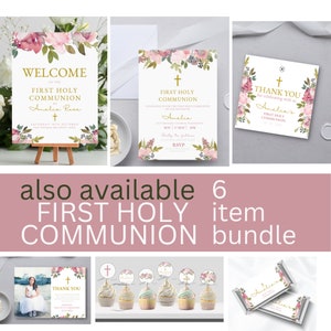 Purple Floral First Communion Invitation Template, Boho Girls 1st Holy ...