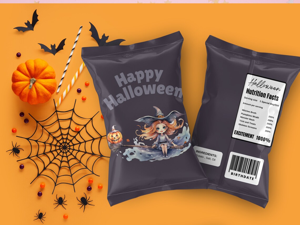 Halloween Chip Bag Bundle, Editable Halloween Chip Bag, Halloween Favor ...