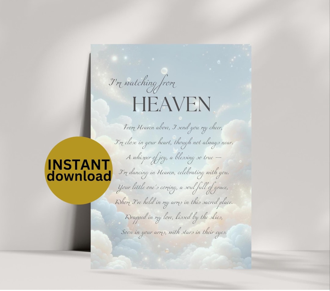 Printable Baby Shower Memorial Table Sign Watching From Heaven Sign ...