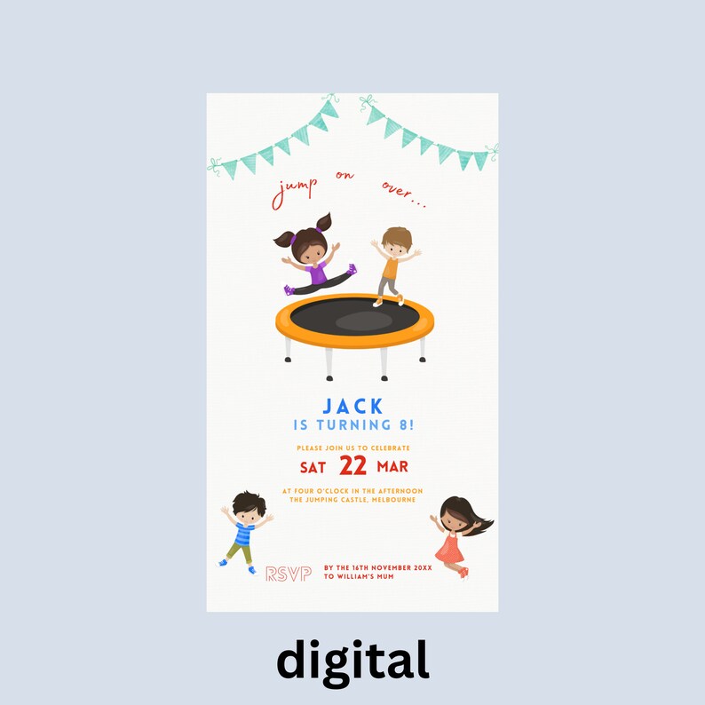 Editable Jump Party Invitation Text Invite Bounce House Trampoline Park ...