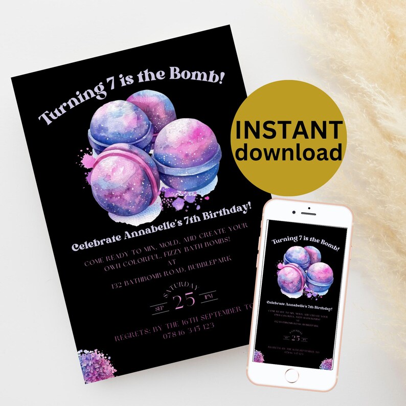 Bath Bomb Birthday Party Digital Invitation Bath Bomb Making Birthday ...