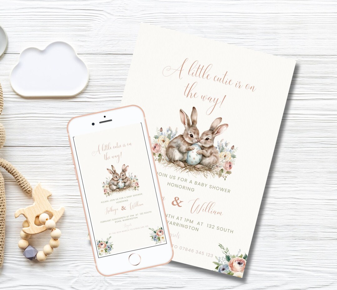 Bunny Baby Shower Invitation Gender Neutral Spring Baby Shower Invite A ...