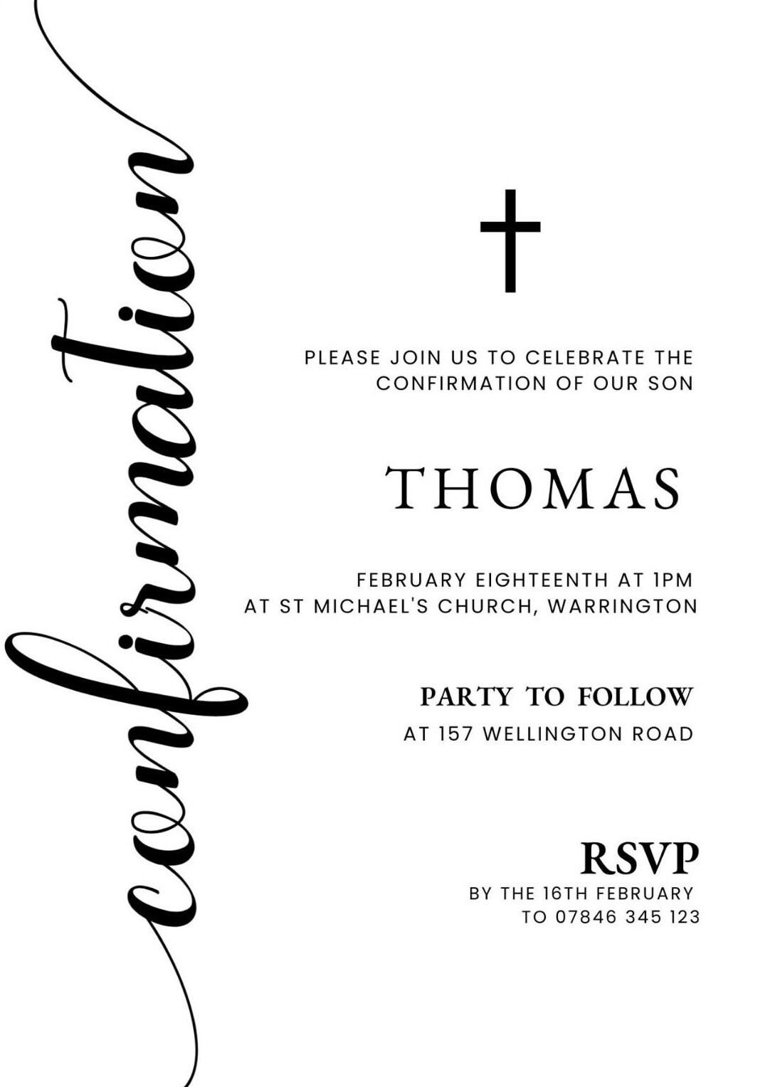 Minimalist Confirmation Invitation Template, Modern Confirmation Party ...