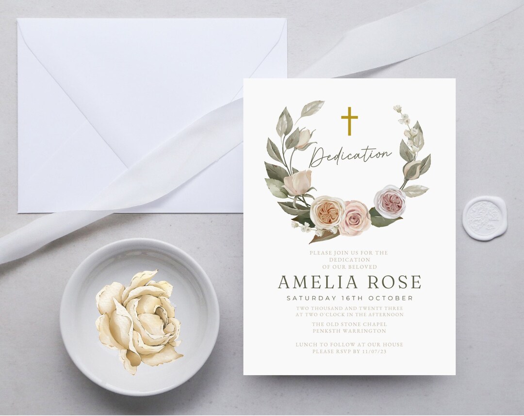 Printable Dedication Invitation, Girl Dedication, Floral Dedication ...