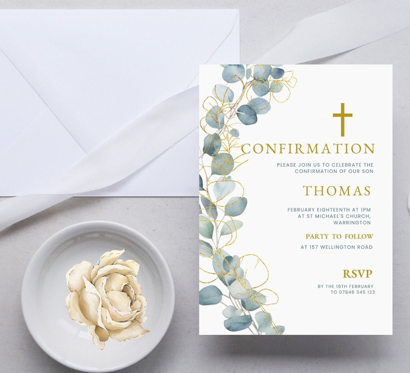 Greenery Confirmation Invitation, Boy Confirmation Invite Template ...