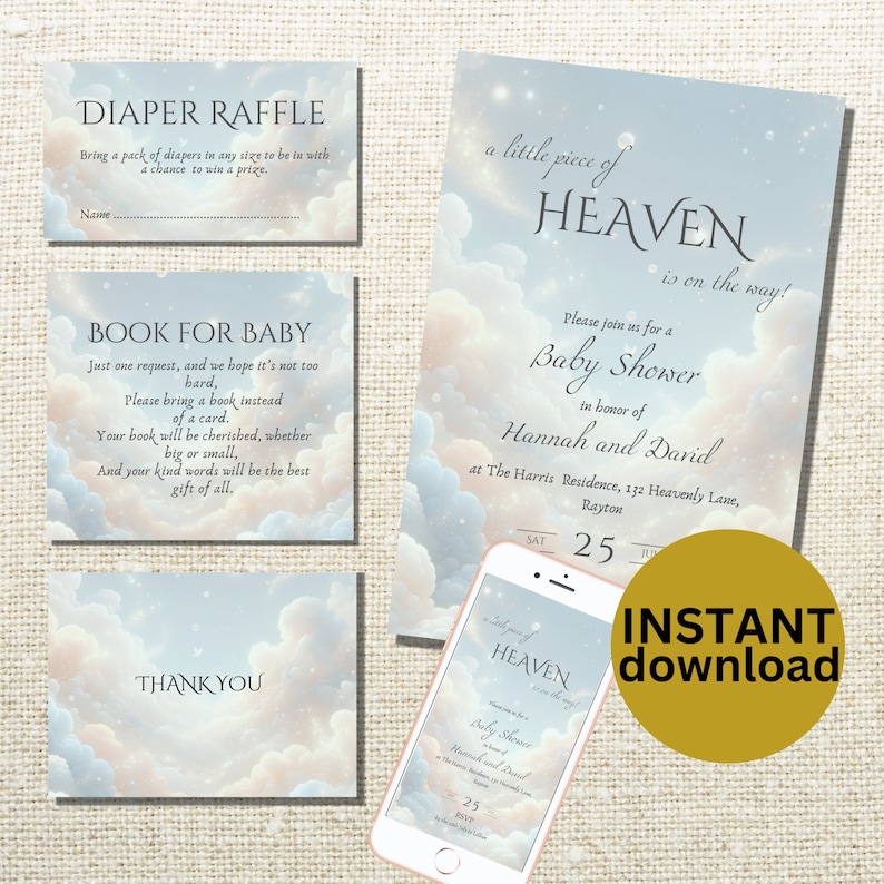 Piece of Heaven Baby Shower Invite Cloud Theme Heaven Baby Shower ...