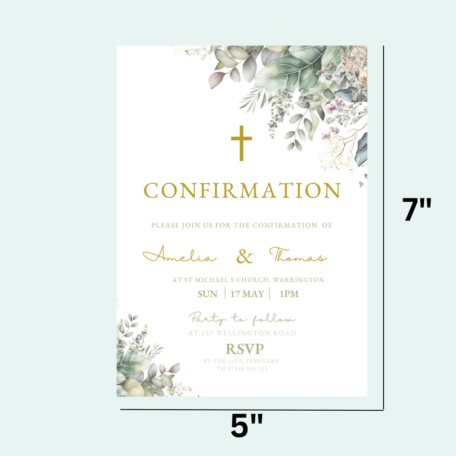 Greenery Confirmation Invitation for Twins, Joint Sibling Confirmation ...