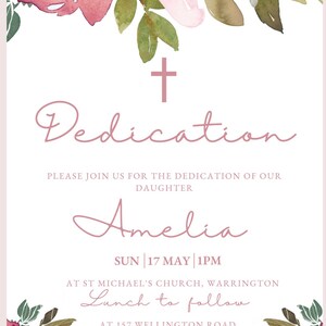 Girls Dedication Printable Invitation, Boho Dedication Invitation ...