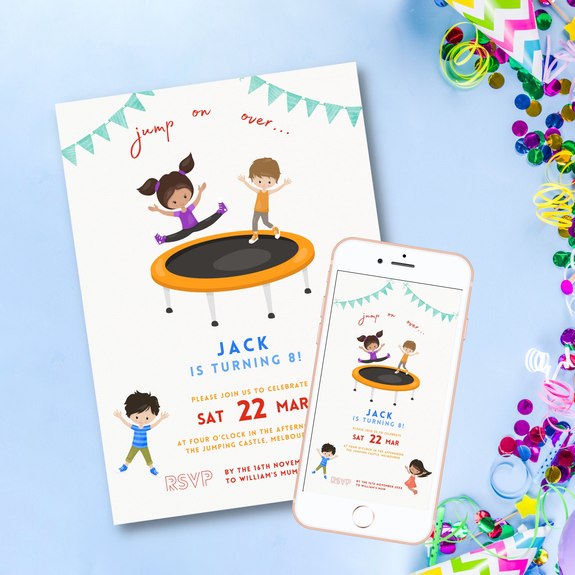 Editable Jump Party Invitation Text Invite Bounce House Trampoline Park ...