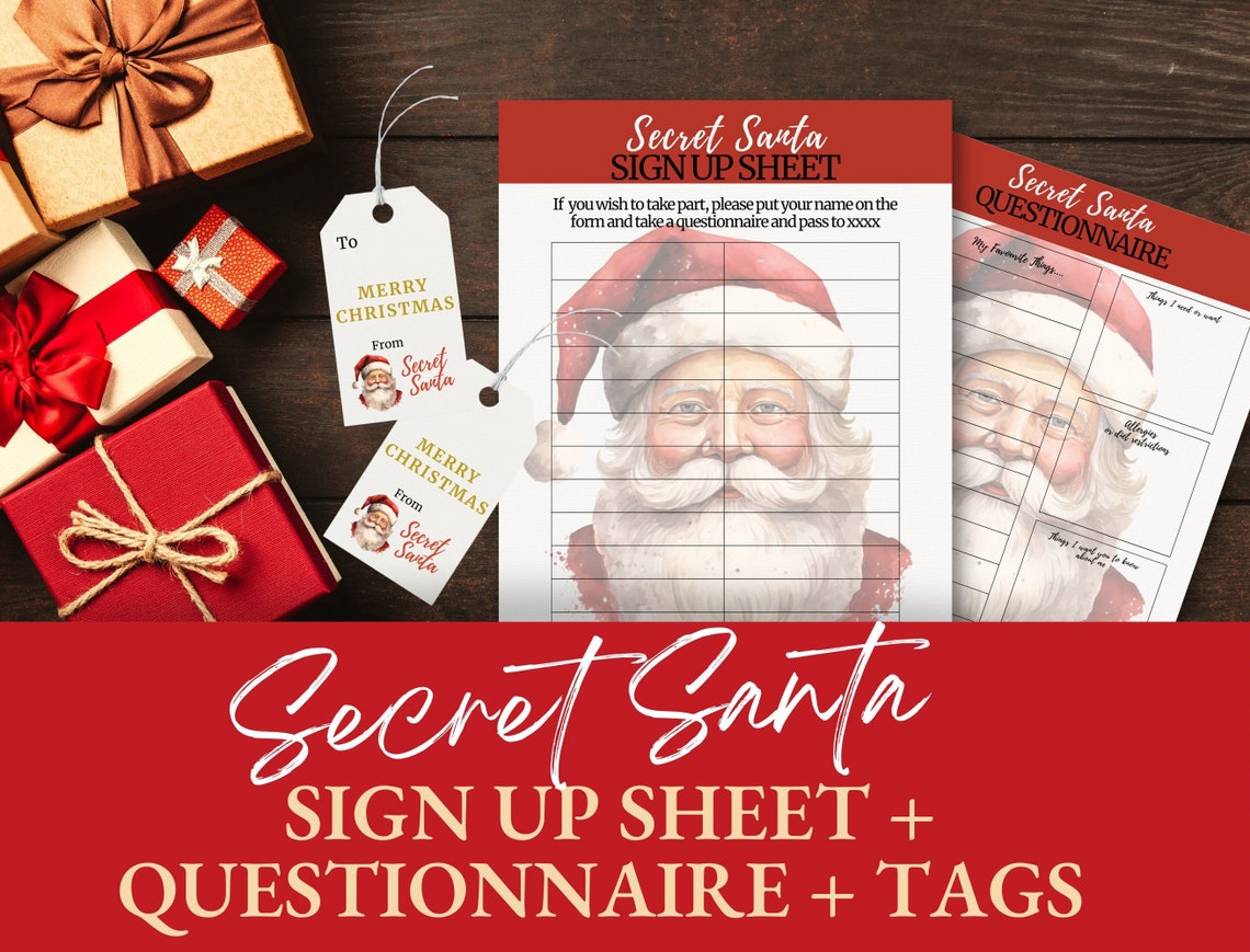 Printable Secret Santa Sign up Sheet, Secret Santa Invite Bundle ...