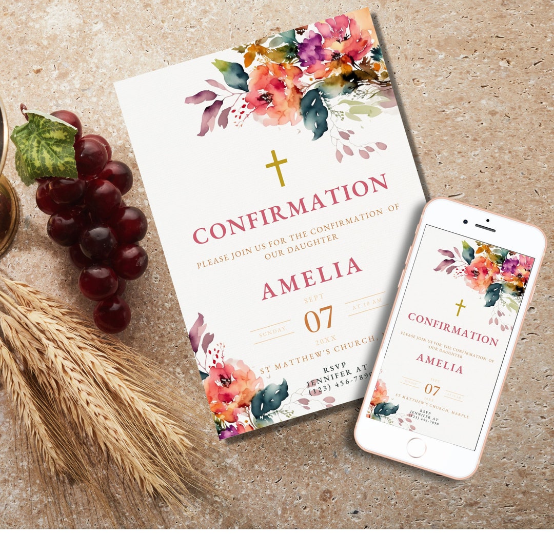 Orange Floral Confirmation Invitation Template Girl Confirmation ...