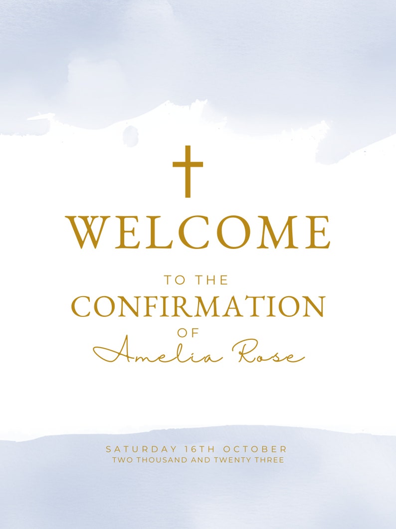 Dusty Blue and Gold Welcome Sign, Printable Confirmation Welcome Sign ...