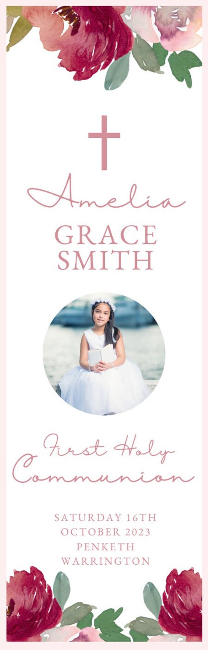 Printable First Holy Communion Red and Blush Pink Floral - Etsy