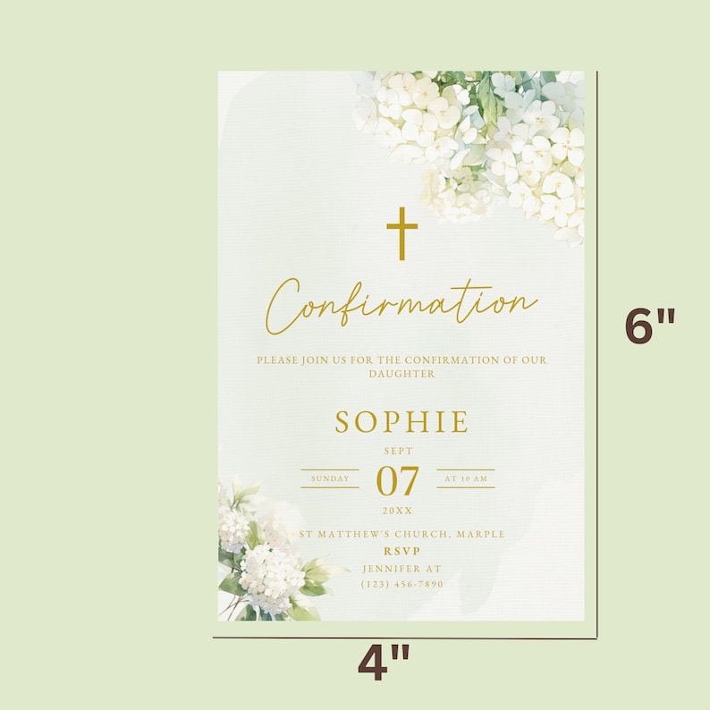 Editable Confirmation Invite Green and Gold Confirmation Invite Floral ...