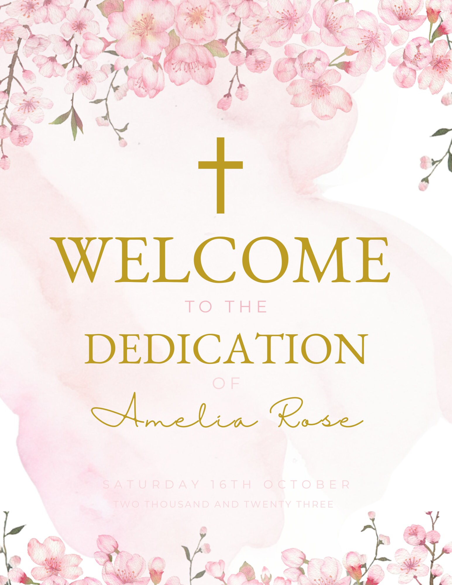 Girls Dedication Party Welcome Sign, Cherry Blossom Dedication Sign ...