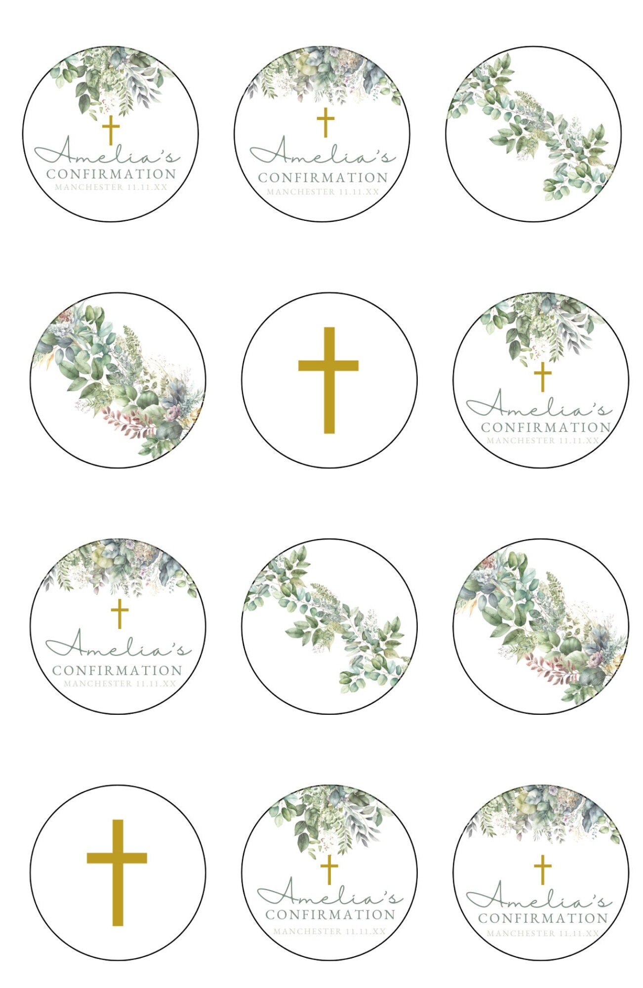 Confirmation Cupcake Toppers, Greenery Cake Toppers, Printable Green ...