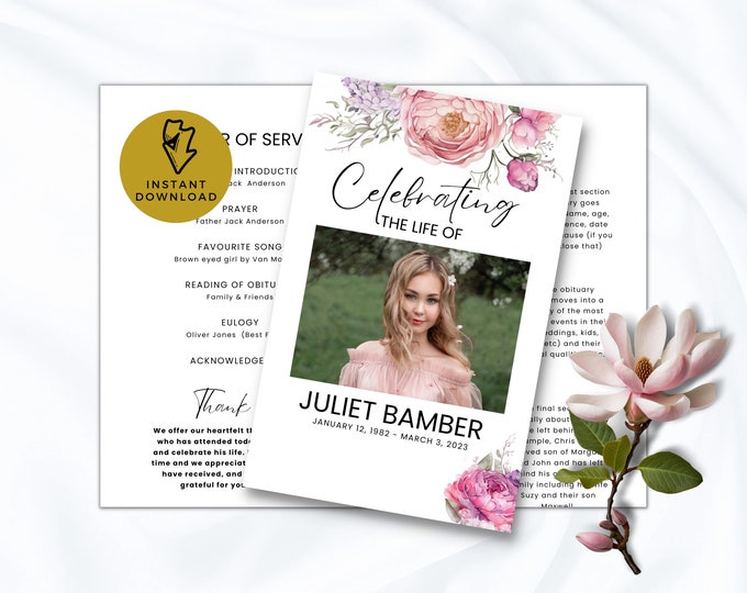Funeral Program Template - Printable Order of Service for Celebration ...