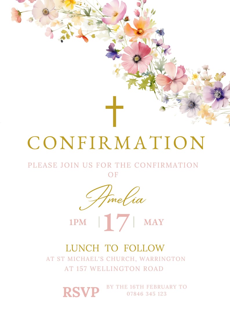 Girls Confirmation Invitation Rustic, 100% Editable Confirmation ...
