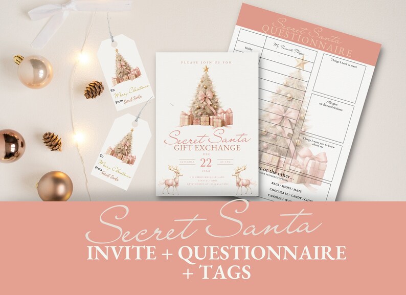 Printable Secret Santa Bundle, Editable Secret Santa Questionnaire Kit ...
