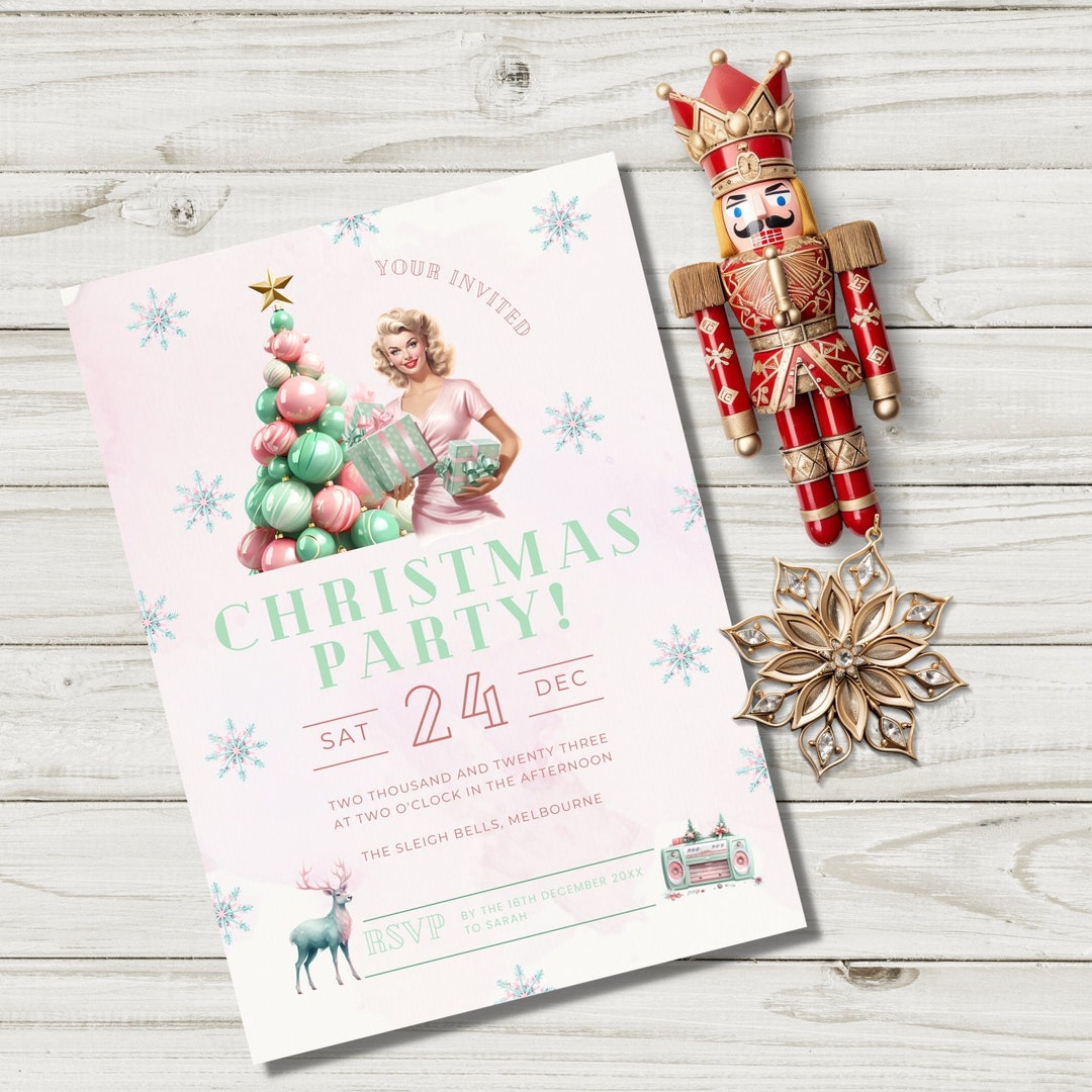 Retro Holiday Party Invite, Christmas Party Invite, Fun Retro Holiday ...