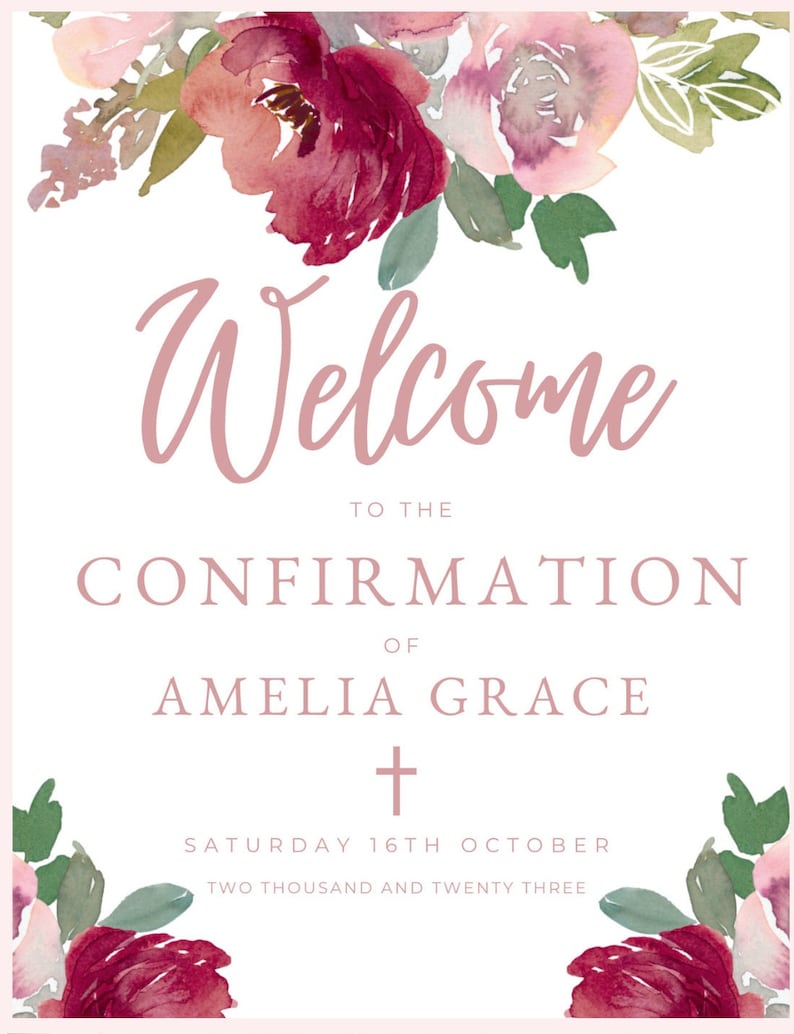 Printable Welcome Confirmation Sign, Editable Red and Blush Pink Floral ...
