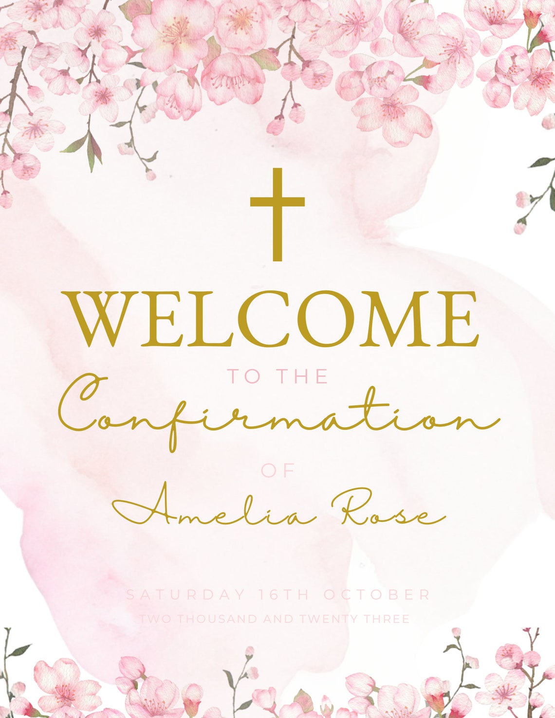 Girls Confirmation Party Welcome Sign, Cherry Blossom Confirmation Sign ...