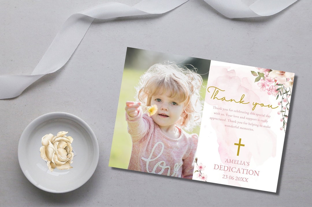Blush Pink Dedication Photo Thank You, EDITABLE Template, Printable ...