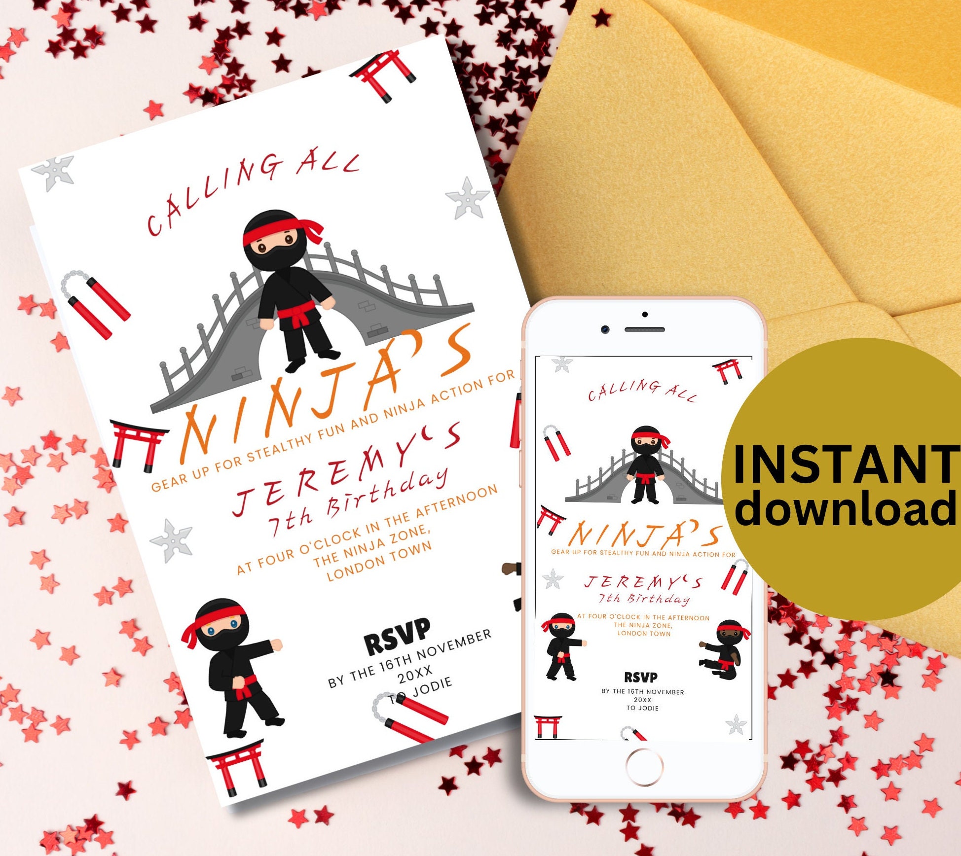 Ninja Birthday Invitation EDITABLE Ninja Warrior Party Invite Template ...