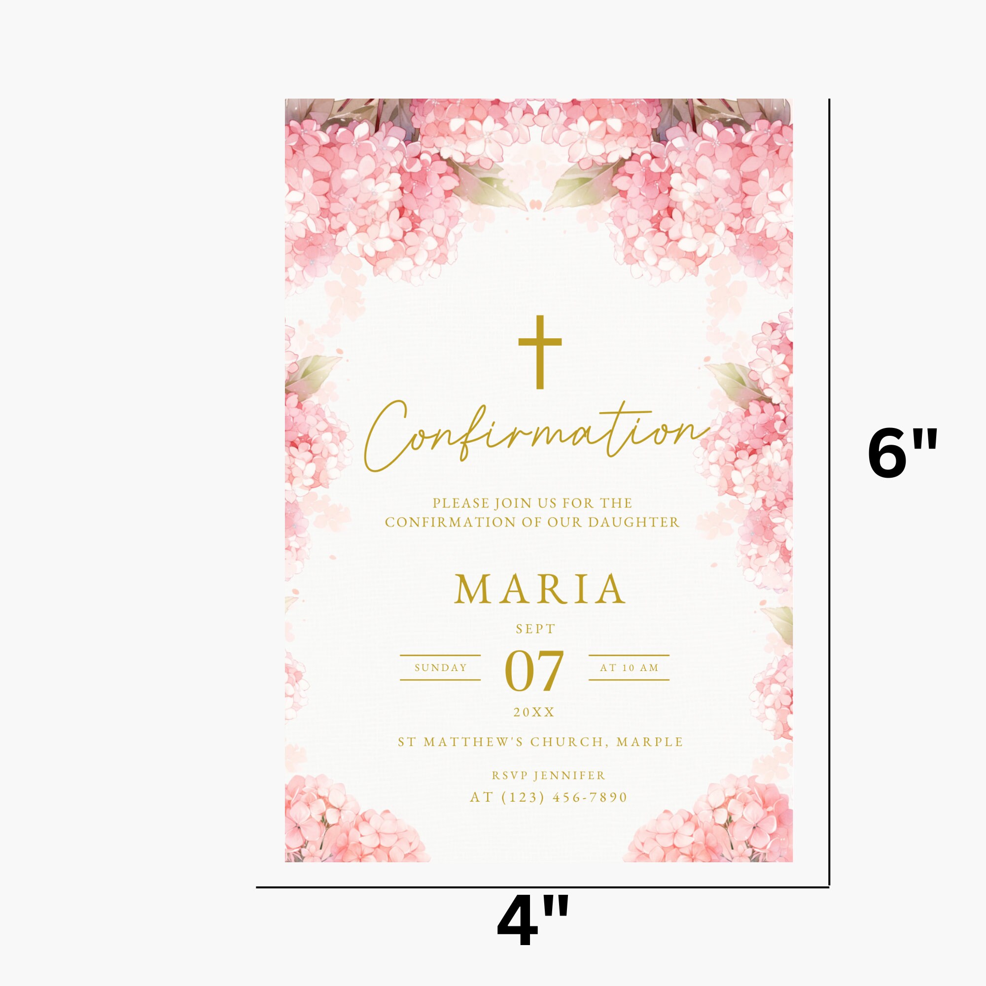Blush Pink Confirmation Invitation Editable Template Hydrangea ...