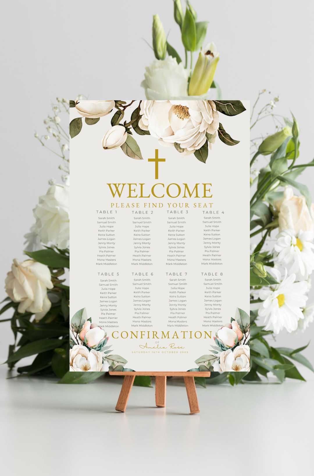 Canva Seating Chart, Floral Seating Plan, Girl Confirmation Seat Plan ...
