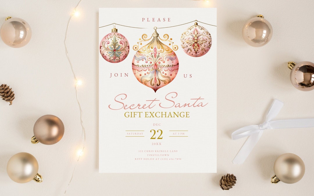 Secret Santa Gift Exchange Invitation, Secret Santa Invite, Pink ...