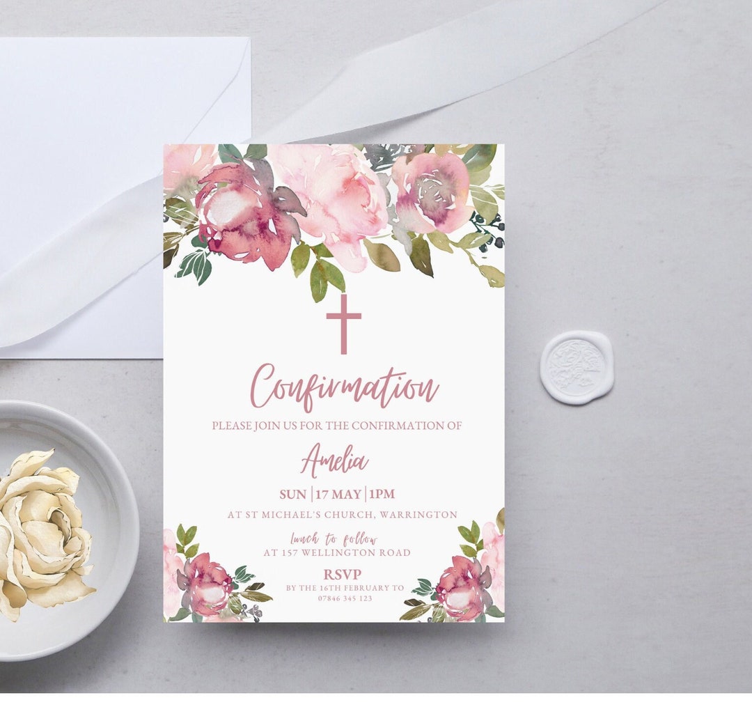 Pink Confirmation Invitation, Printable Confirmation Canva Invite ...