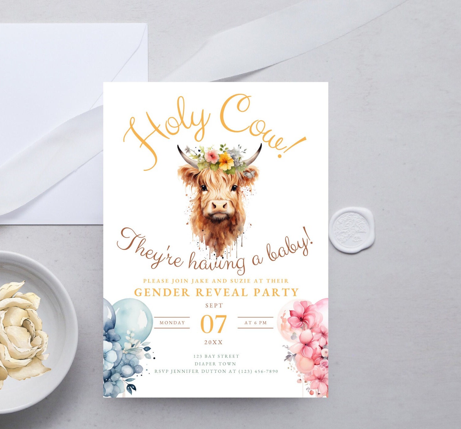 Editable Gender Reveal Welcome Sign, Holy Cow Gender Reveal Poster ...