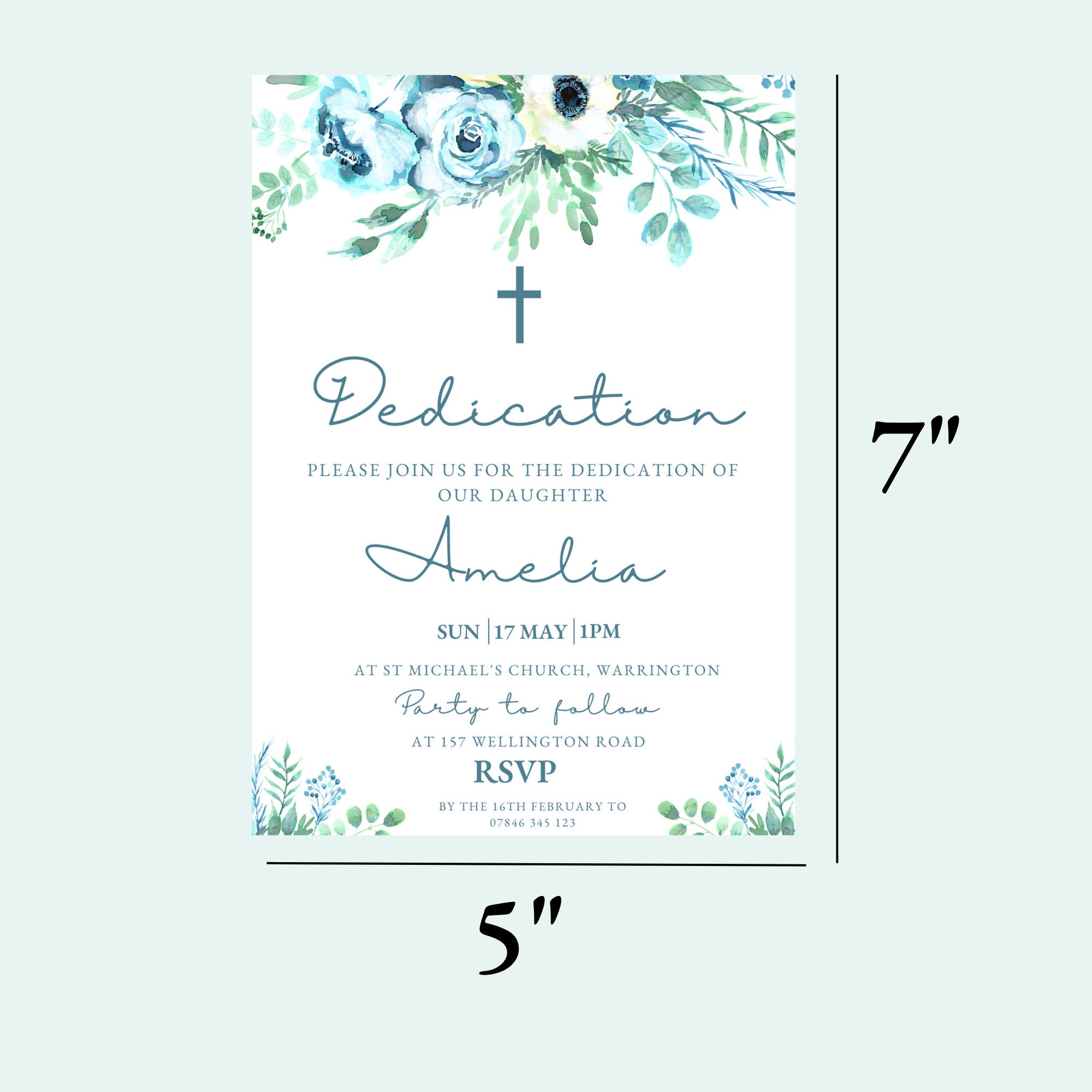 Printable Greenery Dedication Invitation Pack, Printable Dedication ...