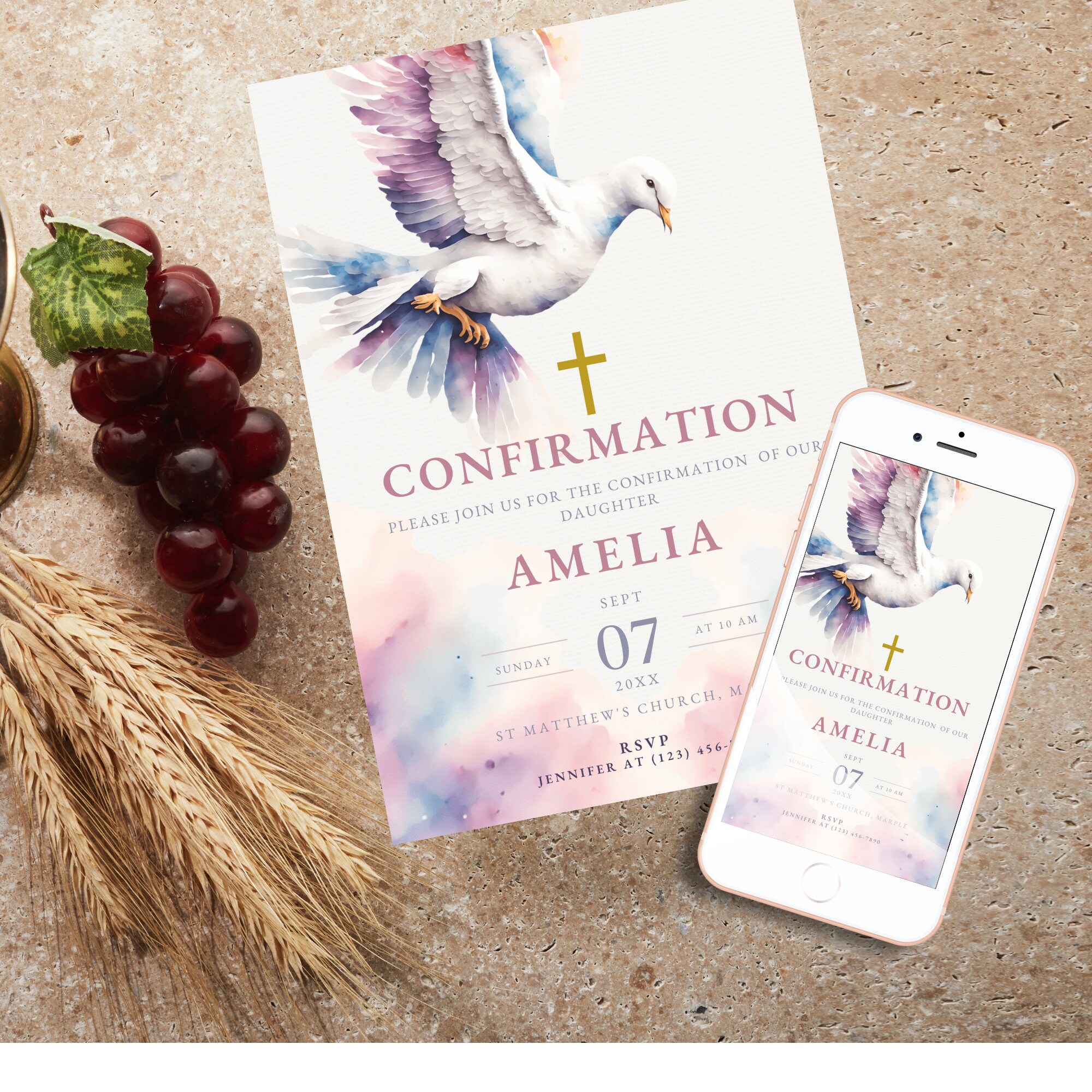 Orange Floral Confirmation Invitation Template Girl Confirmation ...