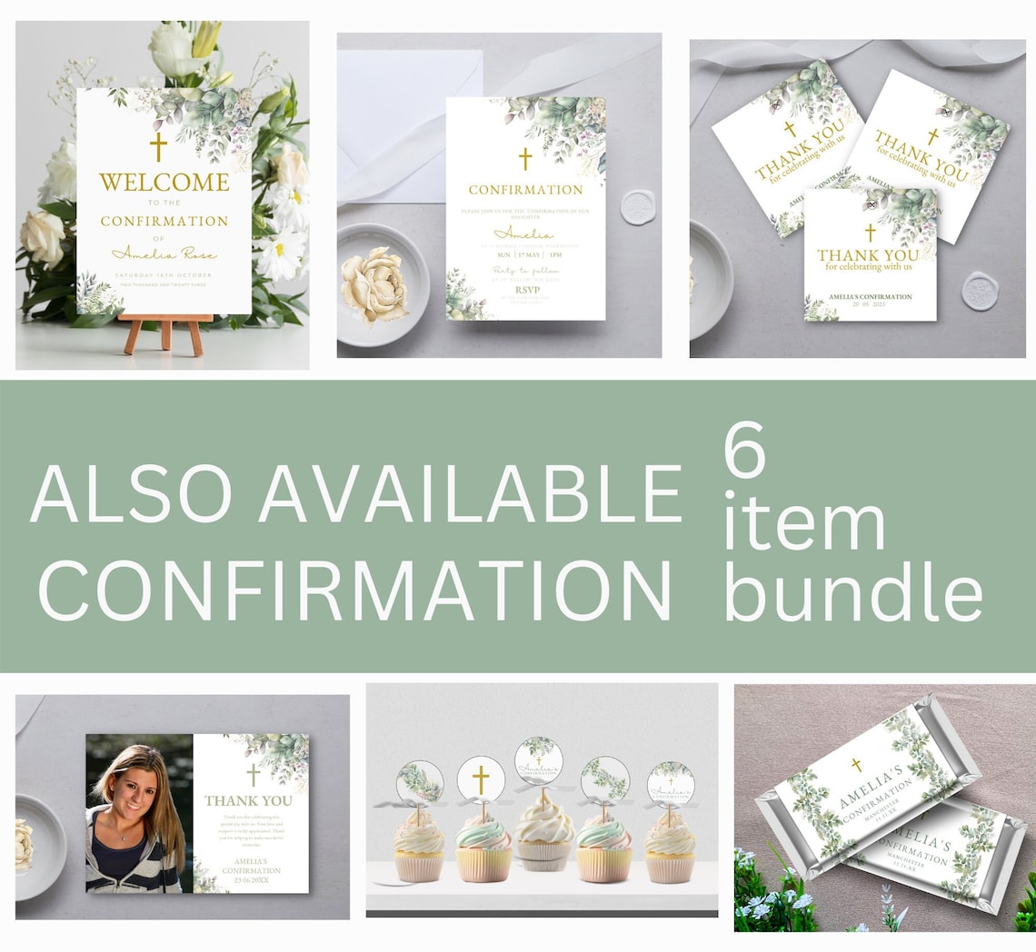 Greenery Confirmation Invitation, Boy Confirmation Invite Template ...