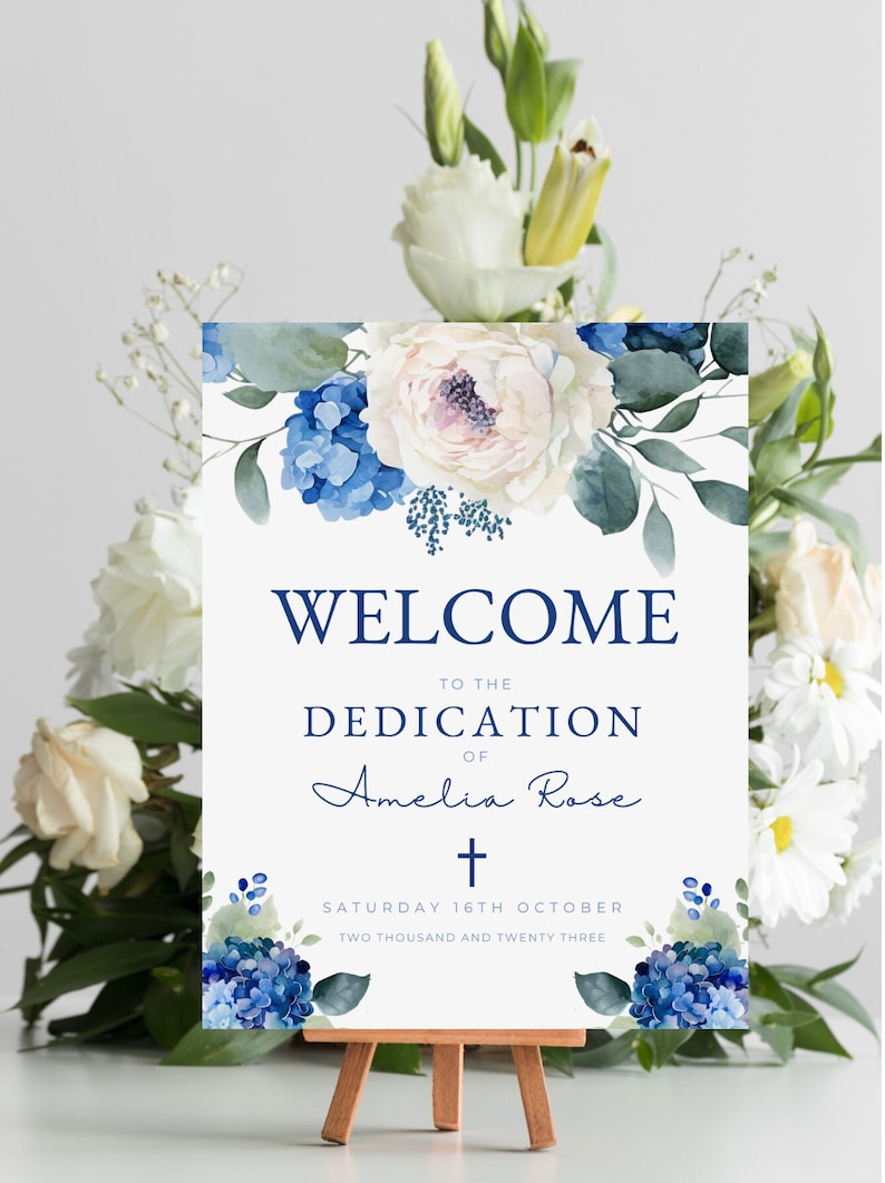 Dedication Cupcake Toppers, Blue and Gold Floral Printable & Editable ...