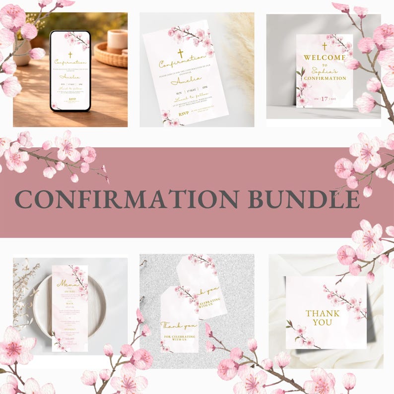 Cherry Blossom Menu Template, Editable Bat Mitzvah Menu Canva Template ...