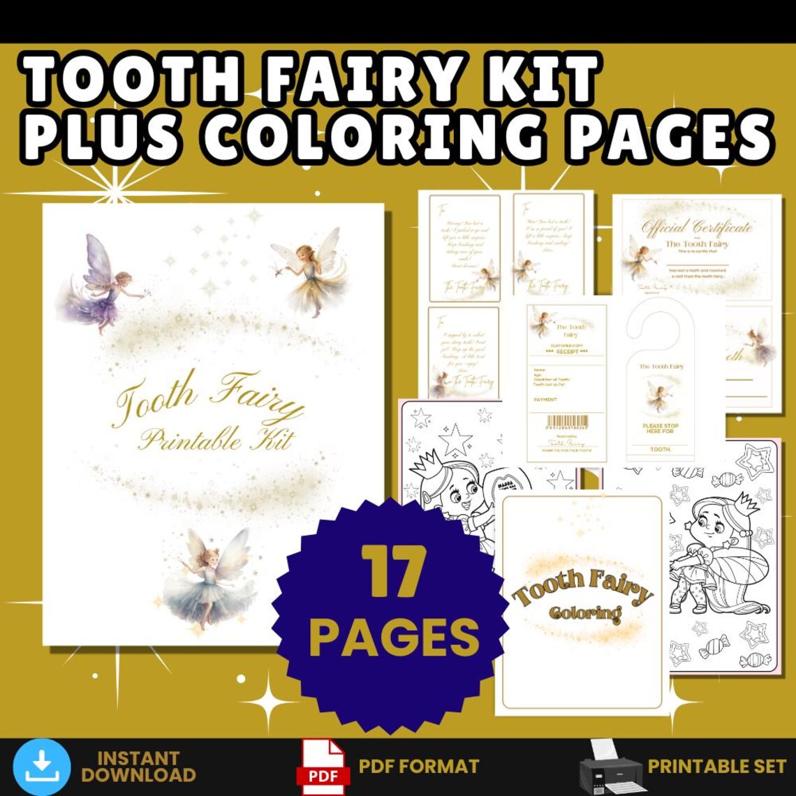Editable Tooth Fairy Kit: Certificate, Receipt, Coloring Pages (digital ...