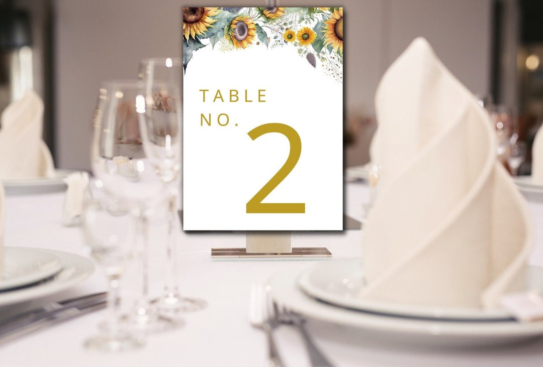 Sunflower Printable Table Numbers, Editable Table Numbers 1-9, 5x7 ...