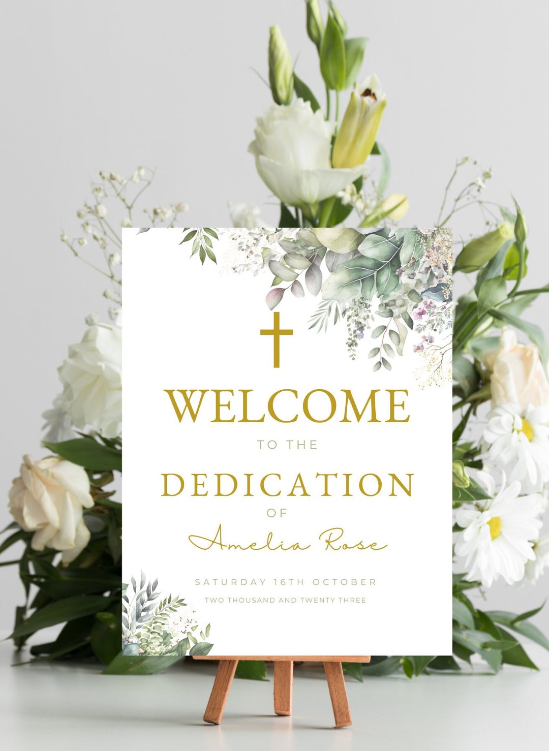 Dedication Welcome Sign, Greenery Dedication Party Sign, Religious ...