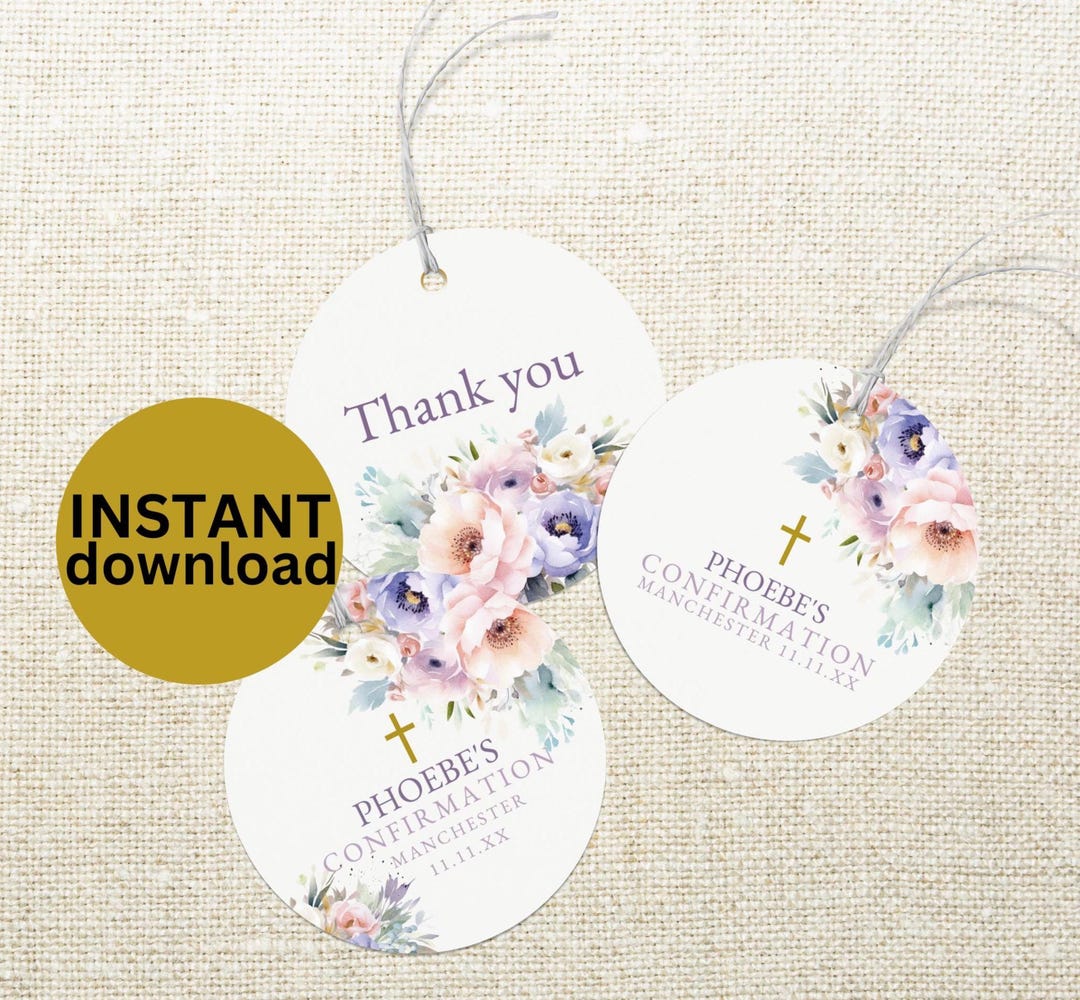 Editable Confirmation Favor Tag Template Round Thank You Tags & Cupcake ...