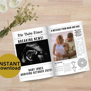 Editable Baby Announcement Newspaper Template: Pregnancy Reveal ...